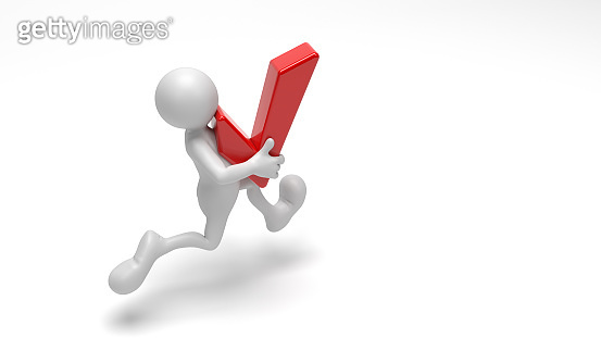 White-colored 3d human figure running with answer symbol. 이미지 ...
