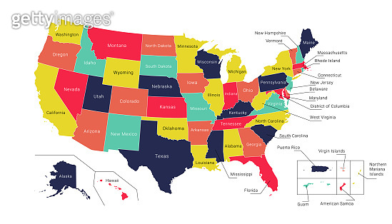 Map of America. United States Political map. US blueprint with the ...