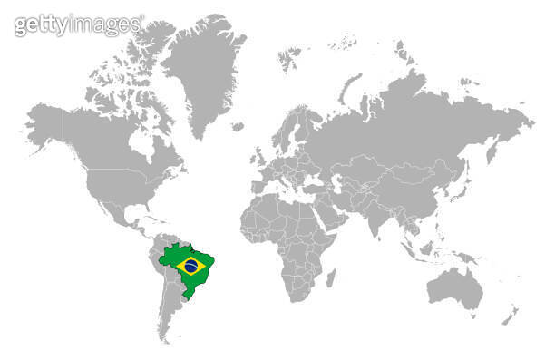 Brazil on detailed world map. With overlay Brazil flag. The location of ...