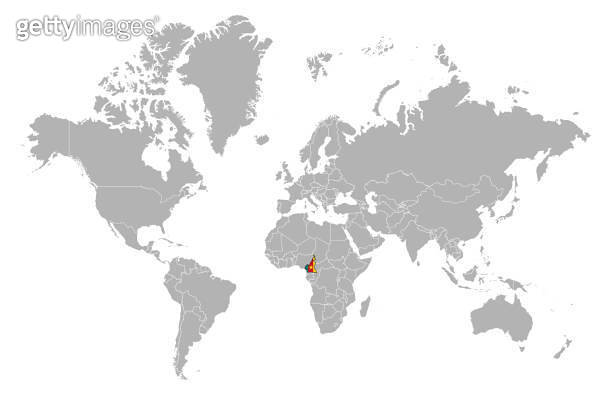 Cameroon on detailed world map. With overlay Cameroon flag. The ...