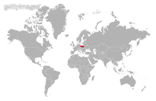 Poland on detailed world map. With overlay Poland flag. The location of ...