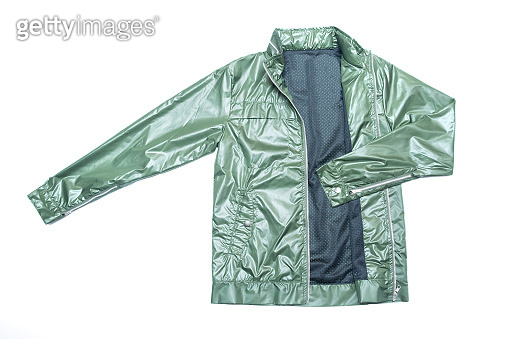 Shiny green nylon full zipper windbreaker jacket ,motorcycle leather ...