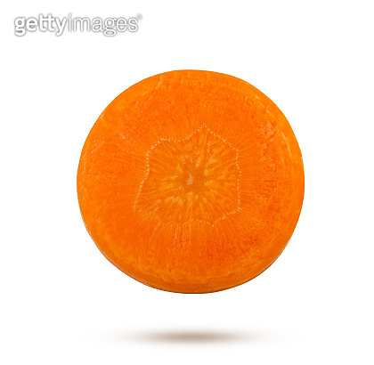 Round slice of carrot isolated on white background. High resolution and ...