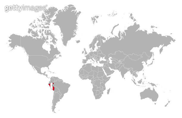 Peru on detailed world map. With overlay Peru flag. The location of the ...