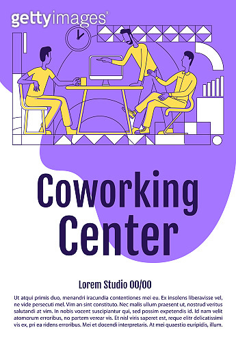Coworking poster flat silhouette vector template. Employees in open ...
