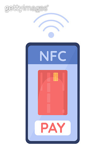 NFC signal on cellphone semi flat color vector object 이미지 (1361759887 ...
