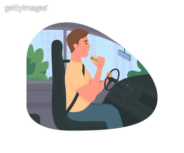 Distracted driving 2D vector web banner, poster 이미지 (1297215263) - 게티이미지뱅크