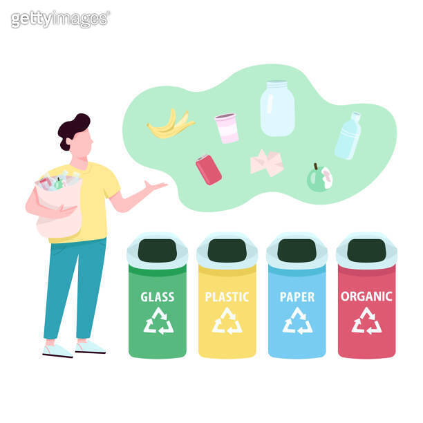 Trash sorting flat concept vector illustration. Waste management ...