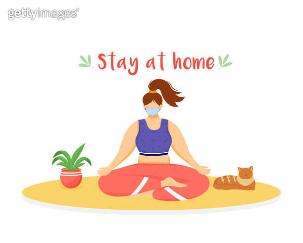 Stay at home flat color vector faceless character. Quarantine selfcare ...