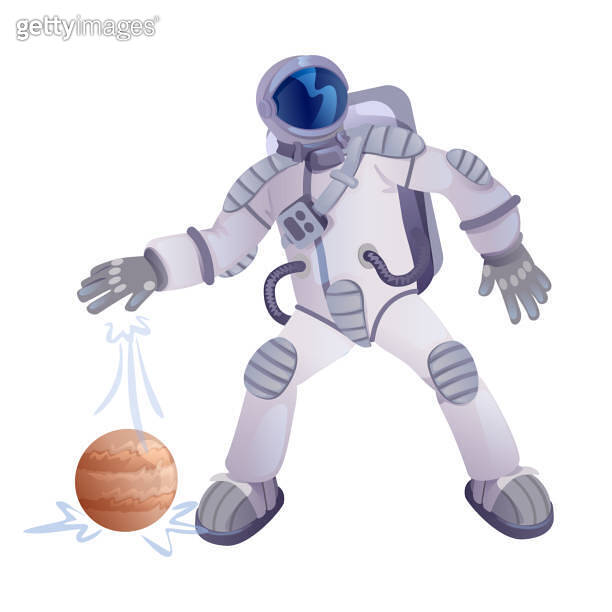 Cosmonaut and planet flat cartoon vector illustration. Astronaut ...