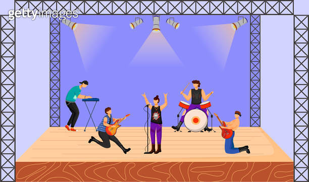 Heavy metal band flat vector illustration. Music group performing at ...