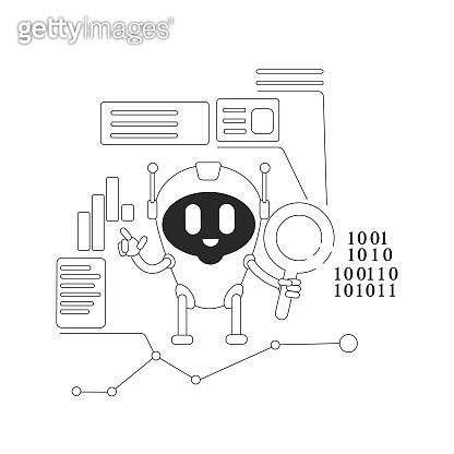 Web crawl bot thin line concept vector illustration. Algorithm robot 2D ...