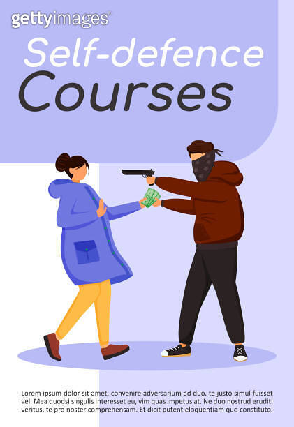 Self- defence courses poster flat vector template. Protection skills ...