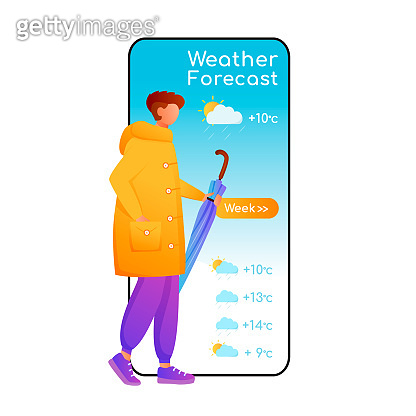 Weather forecast cartoon smartphone vector app screen. Mobile phone ...
