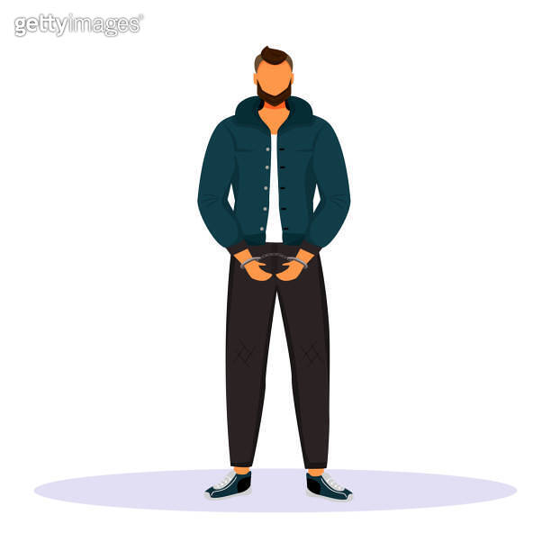 Man in handcuffs flat color vector faceless character. Prisoner ...