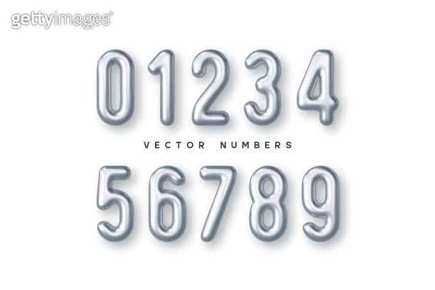 Silver numbers vector set. 이미지 (1311461453) - 게티이미지뱅크