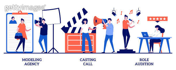 Modeling agency, casting call, role audition concept with tiny people ...