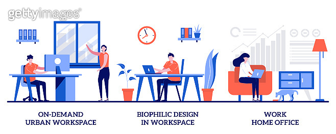 On-demand urban workspace, biophilic design, work home office concept ...