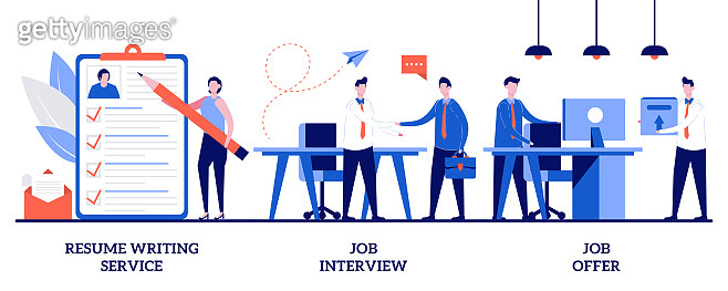 Resume writing service, job interview, job offer concept with tiny ...