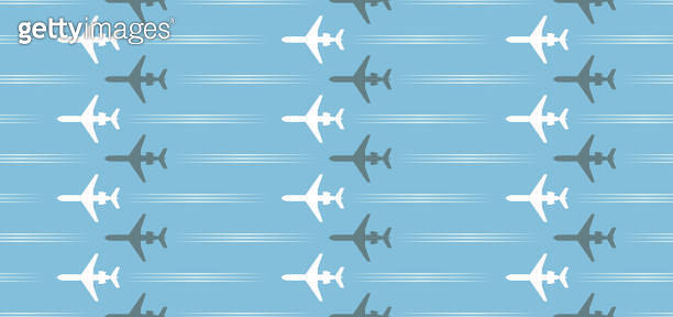 seamless pattern with white and gray passenger airplanes and flight ...