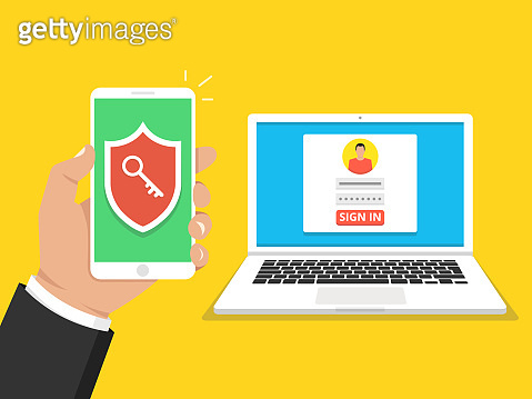 Two steps authentication concept. Verification by smartphone. Male ...