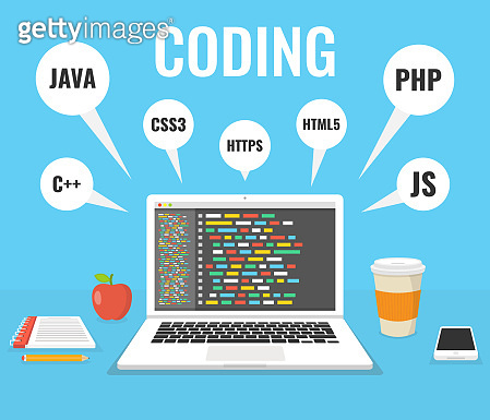 Programming, web development concept. Code on the screen laptop. Work ...