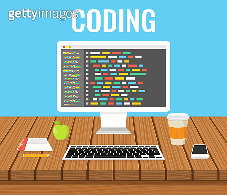 Programming, web development concept. Code on the screen computer. Work ...