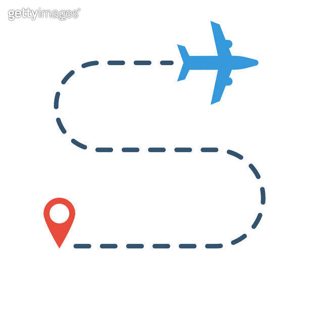 Airplane way. Airlines trajectory with starting point and aircraft ...