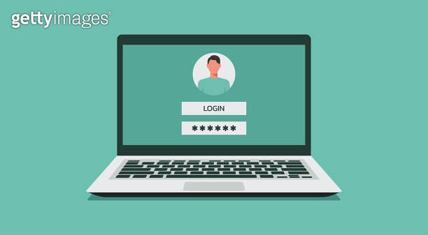 laptop computer with authorization on the screen, login and password of ...
