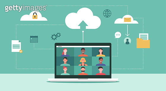 people connecting together and sharing data and information on cloud ...
