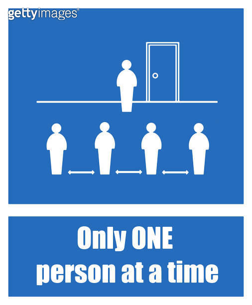 Only one person at a time. Mandatory and safety sign against virus ...
