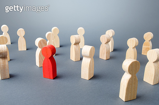 Red person in a crowd of people. Complexity/difficulty of determining ...