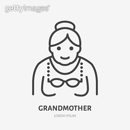 Grandmother flat line icon. Vector outline illustration of old woman ...