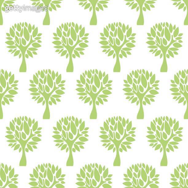 Seamless green floral pattern with trees. Repeating green wood texture ...