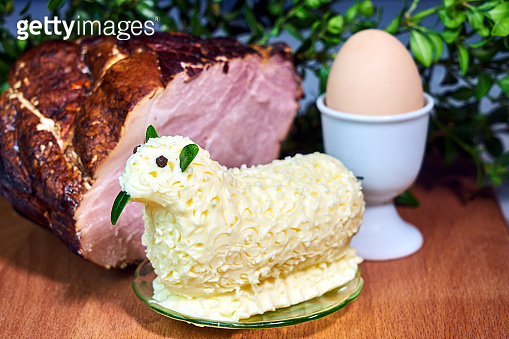 Easter lamb with butter, hard-boiled egg and pork ham 이미지 (1307285685 ...
