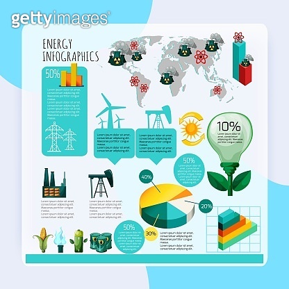 Energy infographics set with energy and power generation symbols charts ...