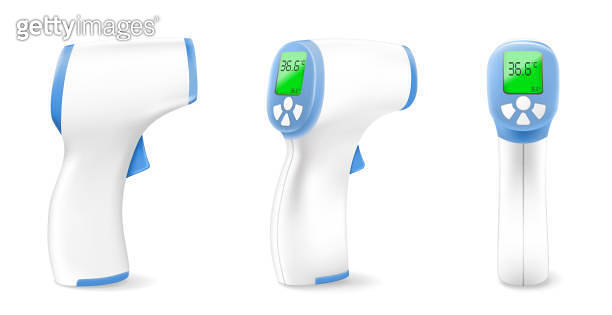 Illustration of non-contact laser thermometers from different angles ...