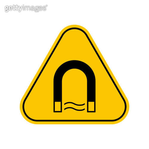 Strong magnetic field warning sign, Yellow Triangle Caution Symbol ...