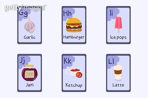 Colorful alphabet flashcard Letters G, H, I, J, K, L - garlic ...