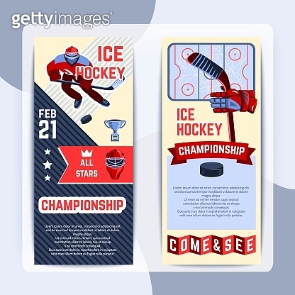 Ice hockey championship vertical banner set with players and sport ...