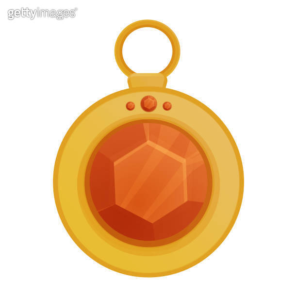 Gold magic amulet in cartoon style isolated on white background. Jewel ...