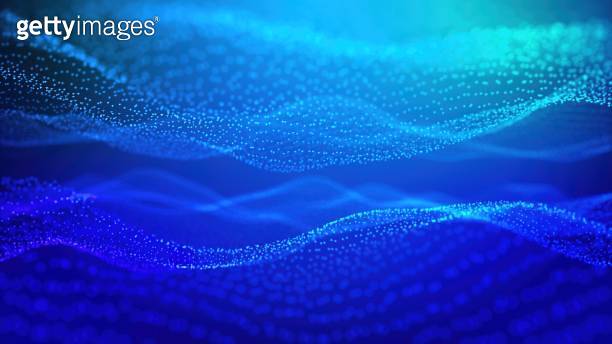 Digital blue color wave particles and light with bokeh, Cyberspace and ...