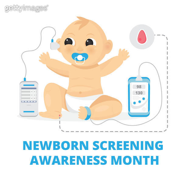 Newborn screening awareness month concept vector. Heel stick and blood ...