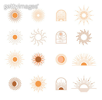 Boho linear sun, arch, arc set vector. Architecture elements in ...