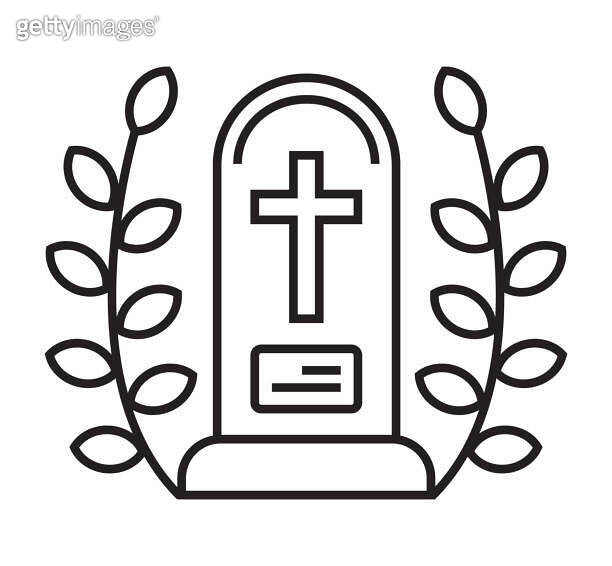 Funeral icon vector in thin line style. The coffin with the cross.The ...