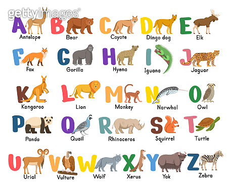 Alphabet with animals.Isolated capital letters with related animals ...