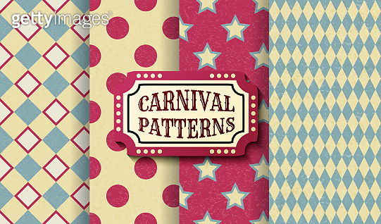 Set of carnival retro vintage seamless patterns. Textured old fashioned ...