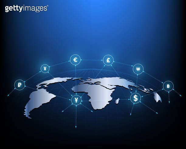 currency network and currency exchange icon on world map illustration ...