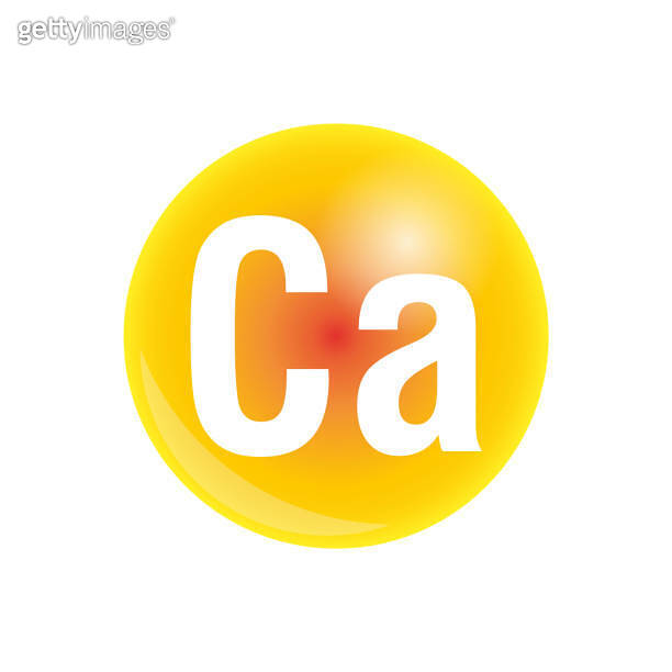 Mineral Ca Calcium yellow shining pill capsule icon. Ca Calcium Vector ...