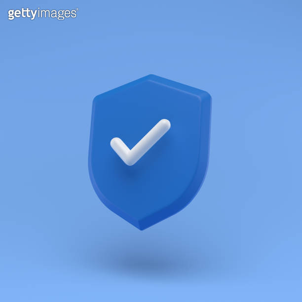 Shield protected icon with check simple 3d illustration on pastel ...